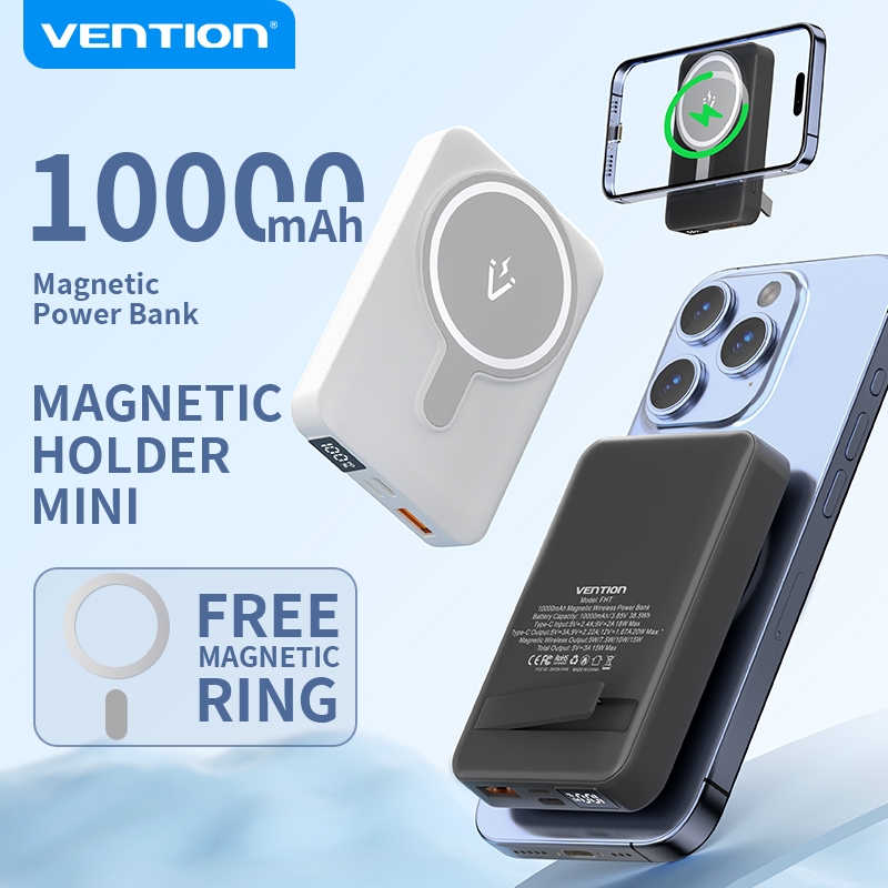 Vention FHT 10000mAh Magnetic Wireless Power Bank (USB-C + Light Ning ...