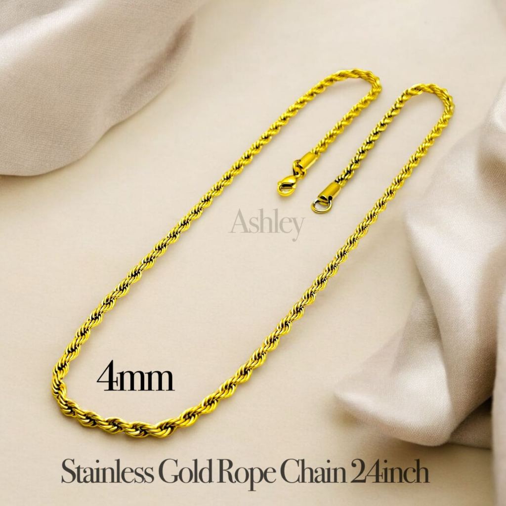 Rope Chain Stainless Gold 24inch 22inch 14inch for kid and adult Lubid ...