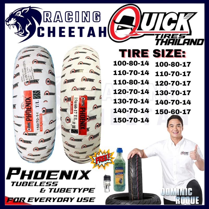 Quick Phoenix Motorcycle Tire Gulong 14 17 Tubeless Free Tire Sealant ...