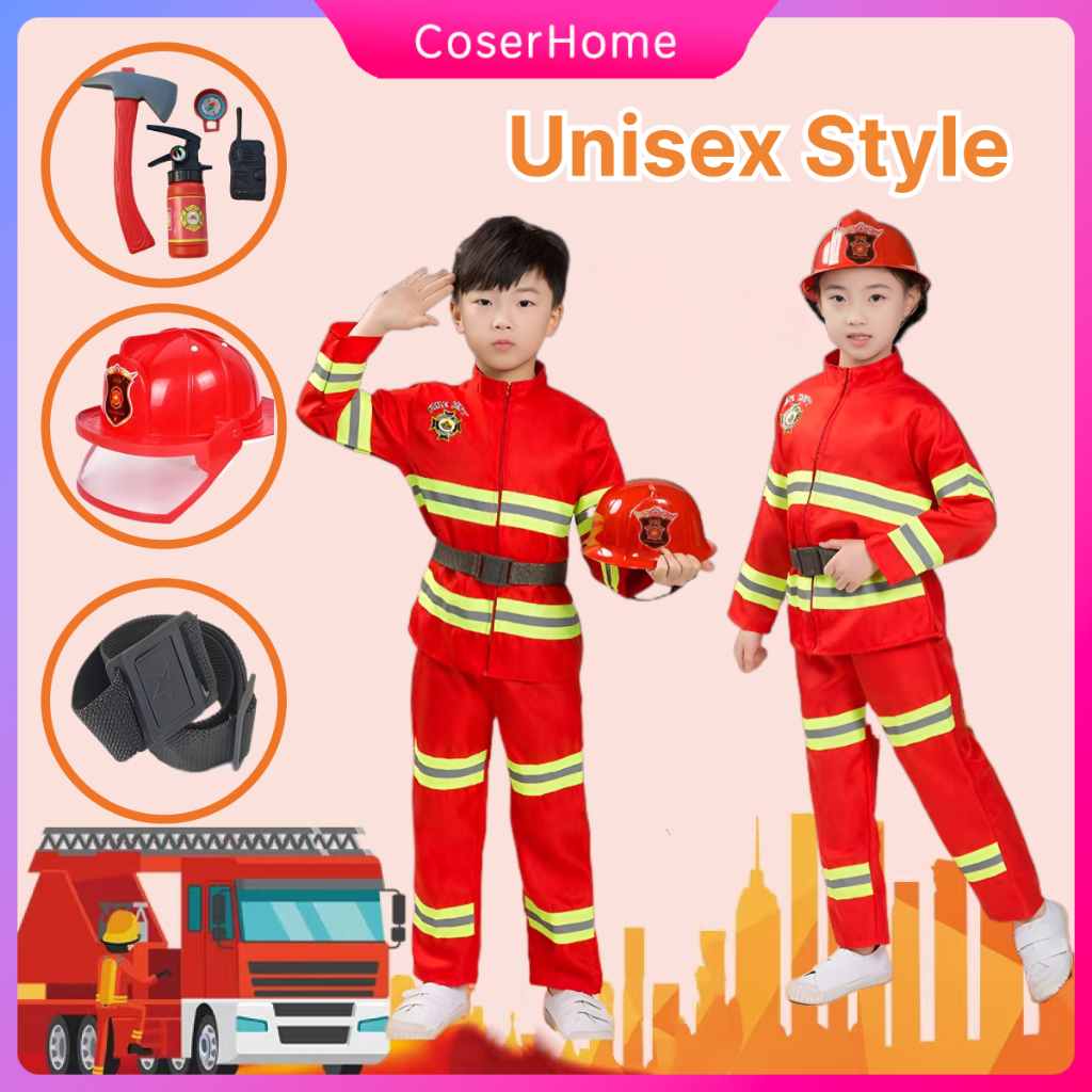 Fireman Costume for Kids Boy Firefighter Career Guidance Suit Children Cosplay Uniform Firemen ...