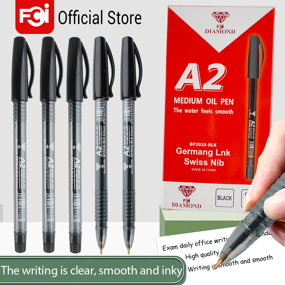 FCI Black Medium Oil Pen. 0.5mm Super Smooth Writing For Student School ...