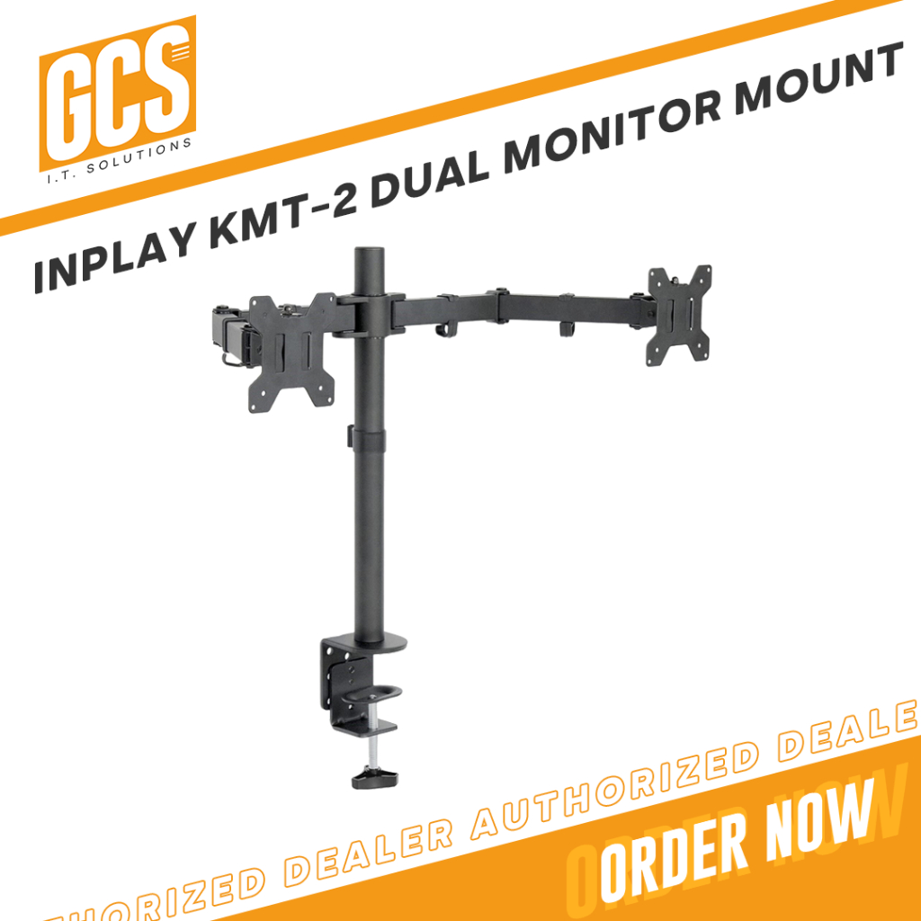 INPLAY KMT-2 Dual Arm Monitor Stand Mount Fully Adjustable With C Clamp Stand For 14-27" Monitor ...