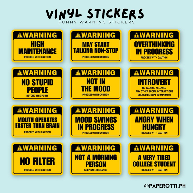 Funny Warning Stickers | Waterproof Stickers | paperotti.ig | Shopee ...