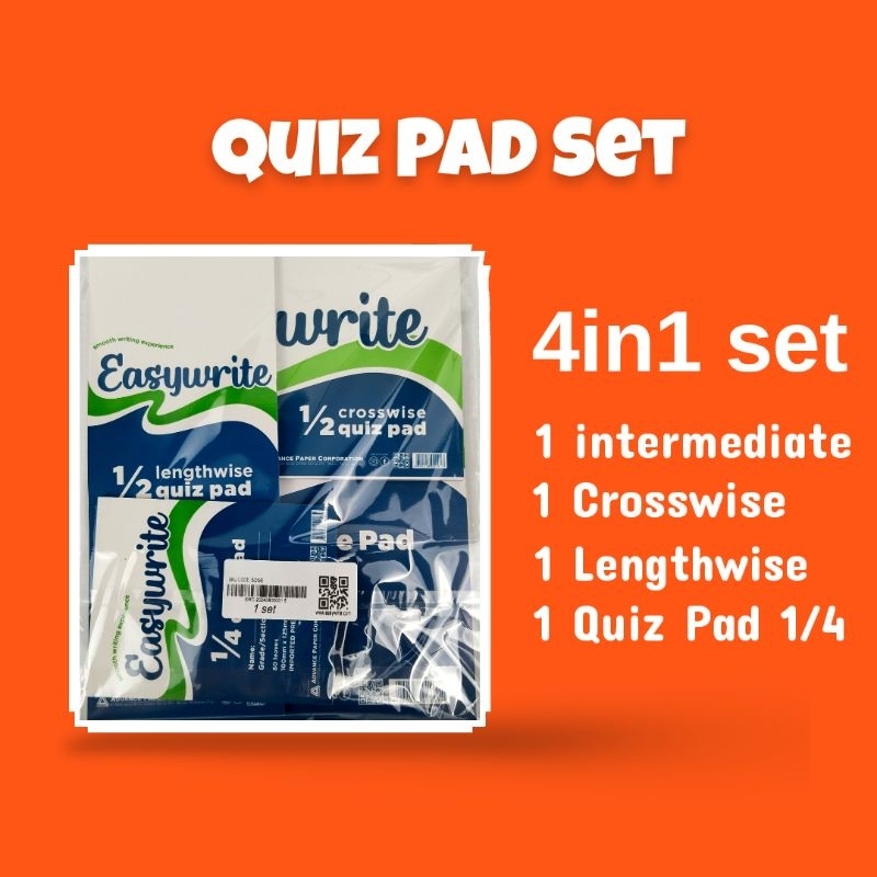 4-in-1 Quiz Pad set: 1/4 1/2 Intermediate Bright White Paper Student ...