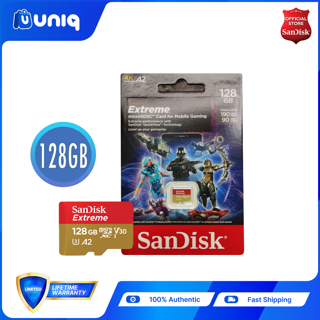 Sandisk Extreme microSD UHS-I Card for Mobile Gaming ~ 128GB (SDSQXAA ...