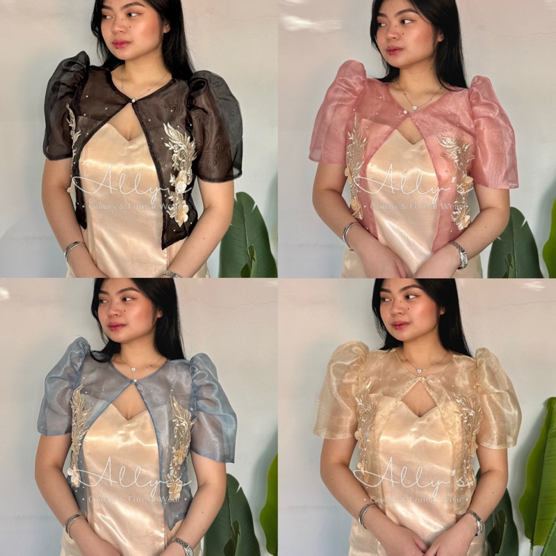 Modern Filipiniana Bolero w/ Patching Lace Button Puff Sleeves CODE ...