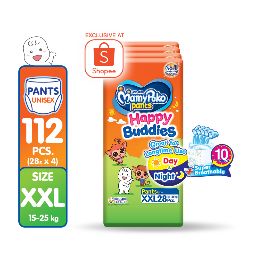 [BUY3 + GET1 FREE] MAMYPOKO Happy Buddies Baby Diaper Pants Unisex XXL ...