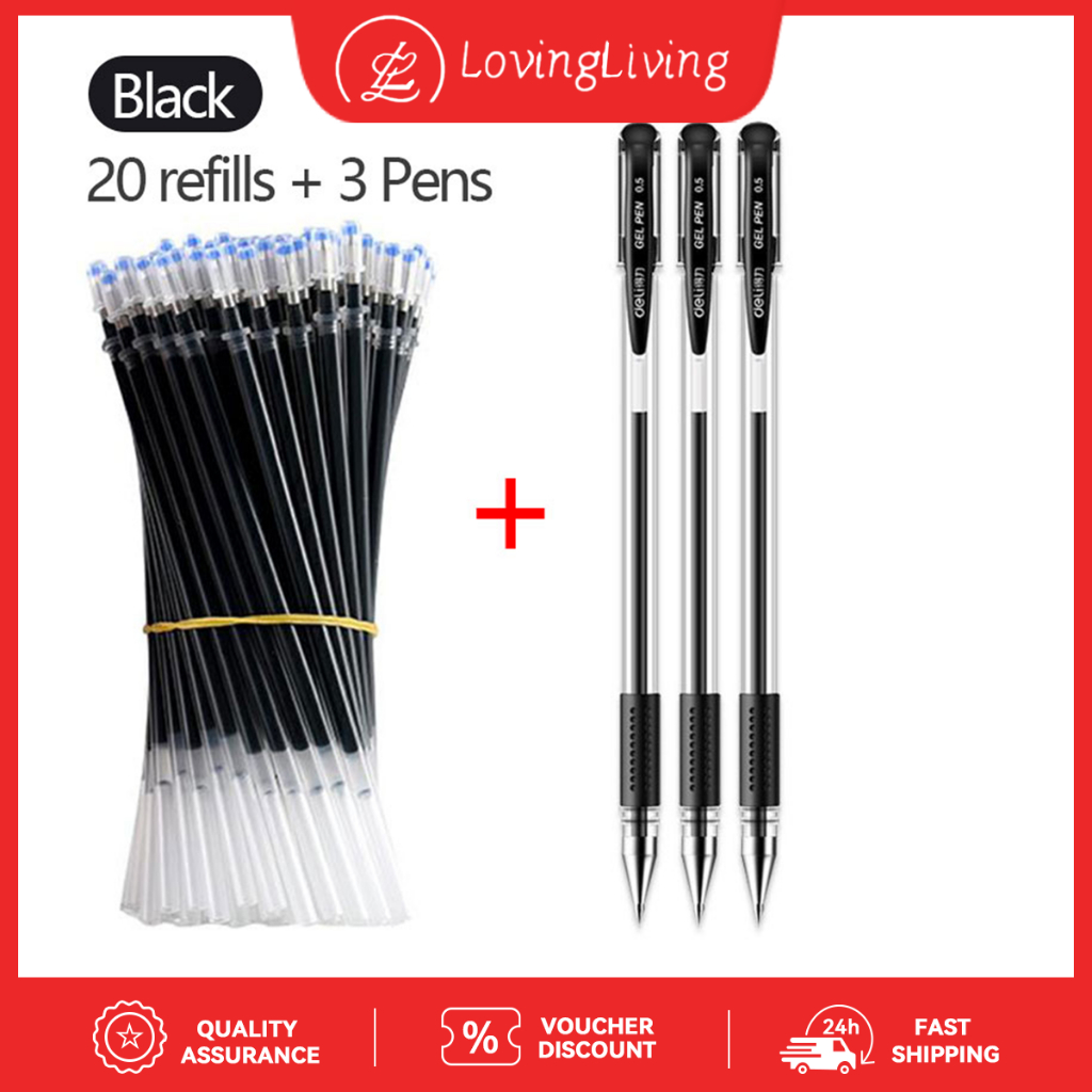 Gel Pen And Refills Set 0.5 mm black Ballpen Office Sign Pen School ...