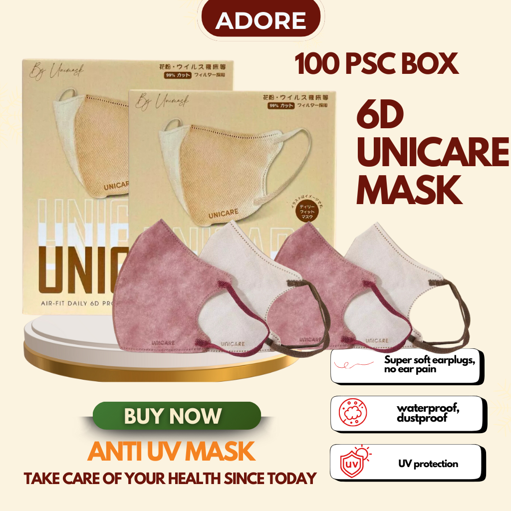 Combo 100 Pcs 6D Unicare Face Mask Anti UV Ray Mask Antibacterial with ...