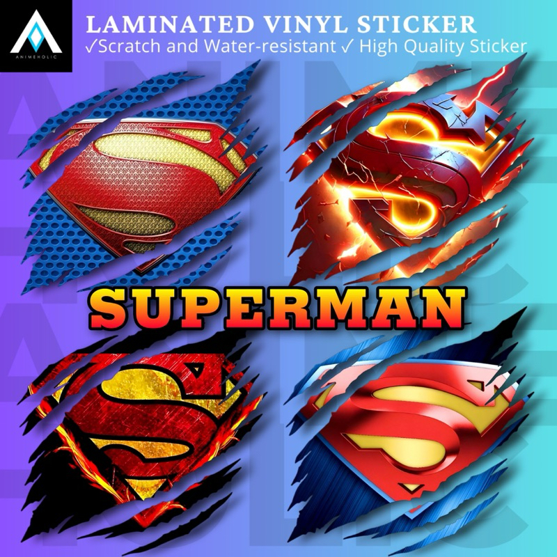 SUPERMAN “SCRATCH STICKER” LOGO SUPERHERO LOGO STICKERS LAMINATED VINYL ...