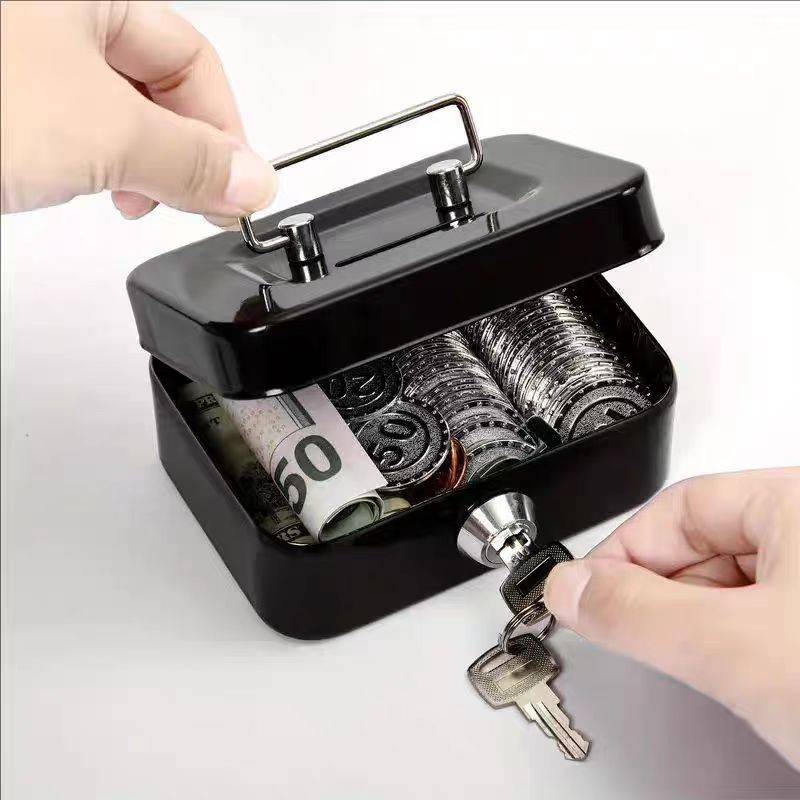 Cash box safe deposit box Coin Banks Creative Handheld metal Piggy Bank ...