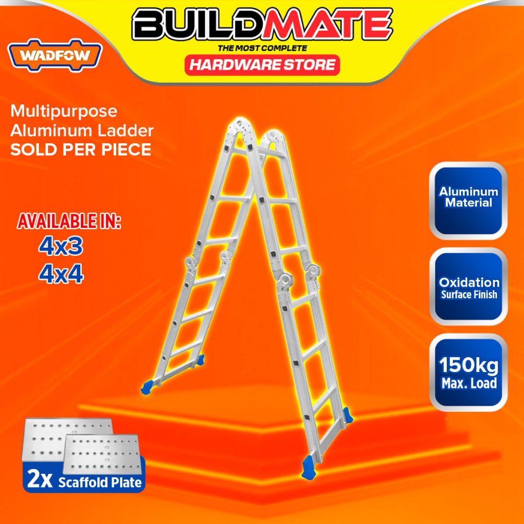 BUILDMATE Wadfow Multi-Purpose Aluminum Ladder 4x3 / 4x4 Steps ...