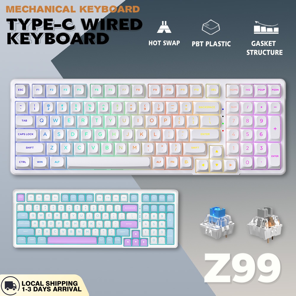 Z99 Type-C Wired Mechanical Keyboard Customized PBT Keycaps Gasket ...