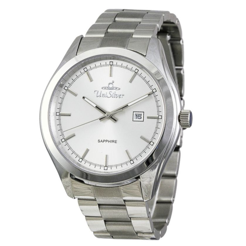 UniSilver TIME Unisex Silver / White Sapphire with Date Analog ...