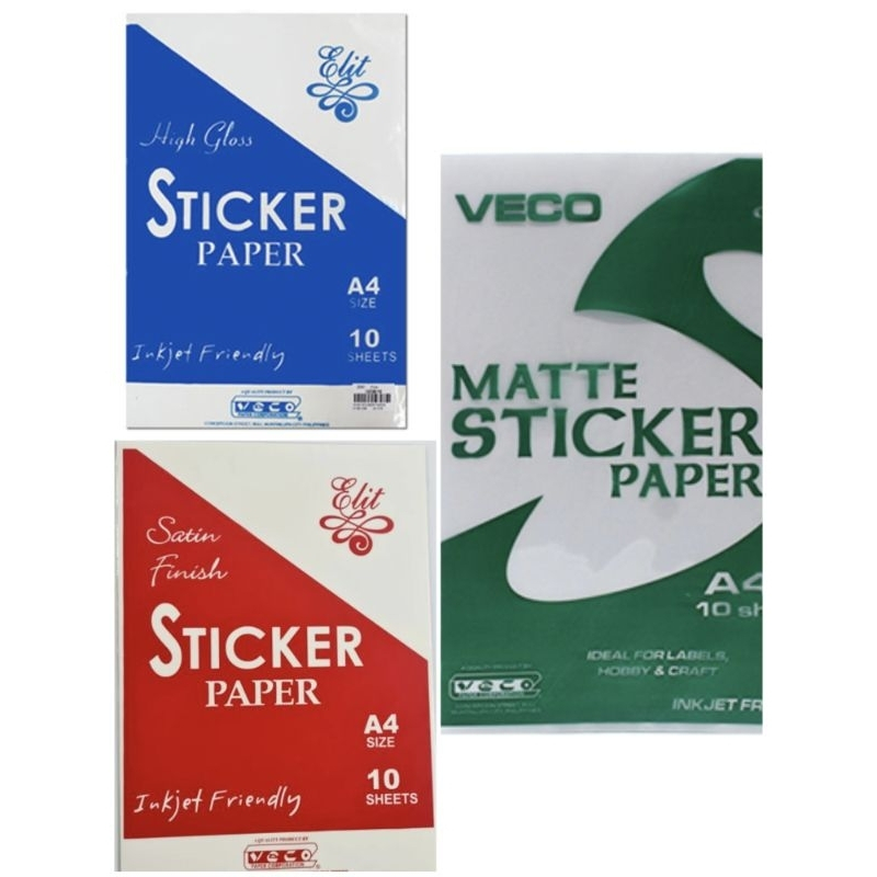 VECO Sticker Paper A4 (10 sheets per pack ) | Shopee Philippines