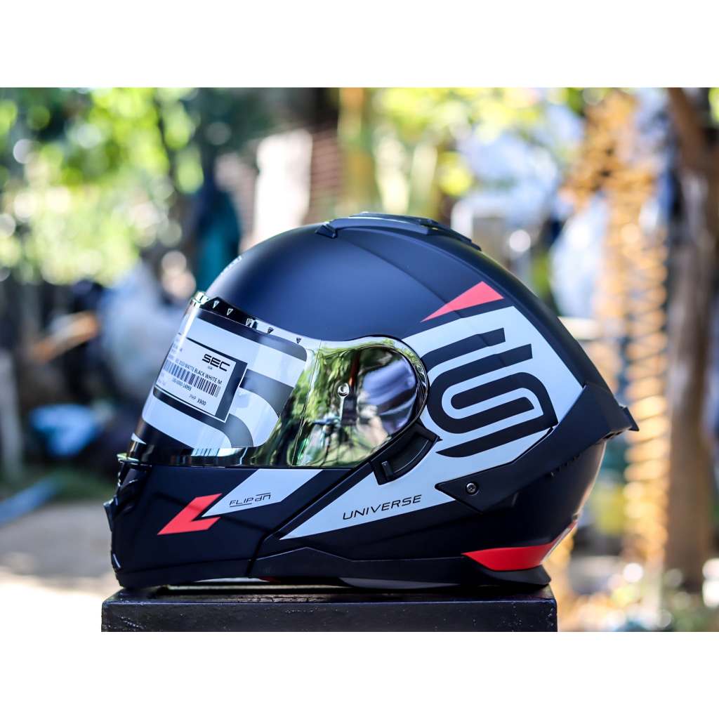 SEC HELMET 06459 UNIVERSE MATTE BLACK WHITE V2 MODULAR W/ FREE CLEAR ...