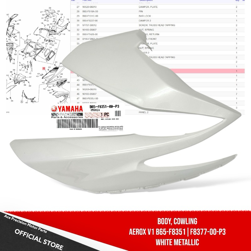 BODY, COWLING AEROX V1 B65-F8351-00 | B65-F8377-00 (Sold Separately ...