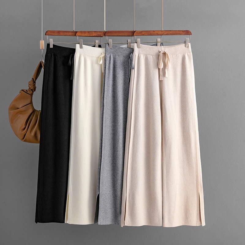 Miss M Side Slit Drawstring Garter Wide Leg Knitted Pants 840 | Shopee ...