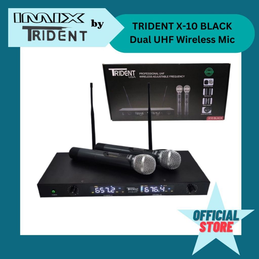 TRIDENT X10 Black UHF Dual wireless microphone changeable frequency 50 ...