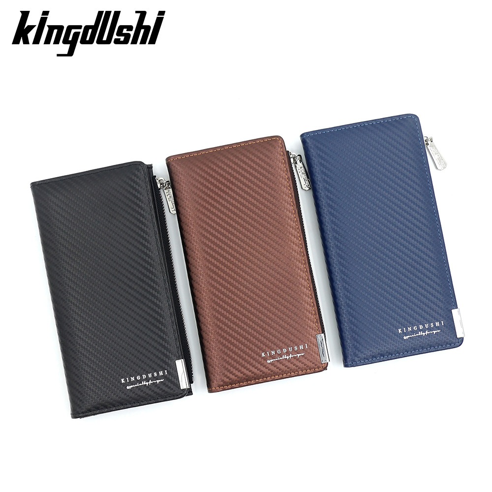New men's long wallet with casual carbon fiber pattern handbag multi ...