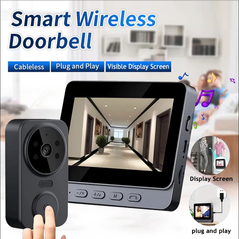 Smart Doorbell Wireless Display Screen HD Night Vision Visual Two-Way ...