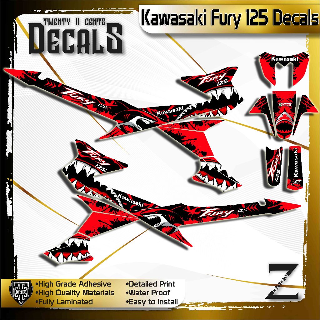 Kawasaki fury 125 Decals High-Quality Stickers shark | Shopee Philippines