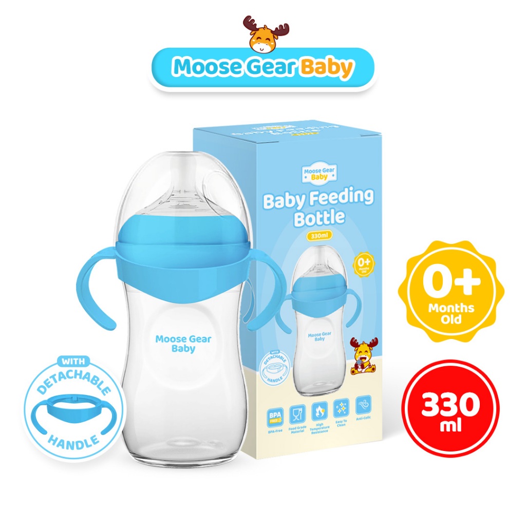 Moose Gear Baby Bottle Blue with Handle 330ml Anti Colic Feeding Bottle ...