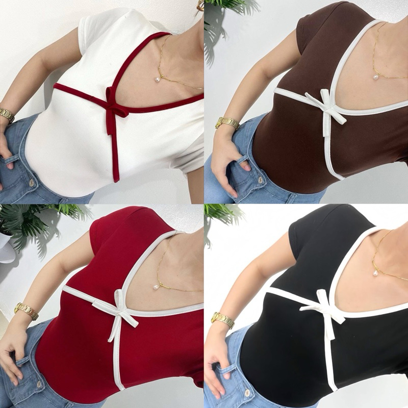 Vlaisey • Dolly Ribbon Two Toned Coquette Cotton Ribbon Top | Shopee ...