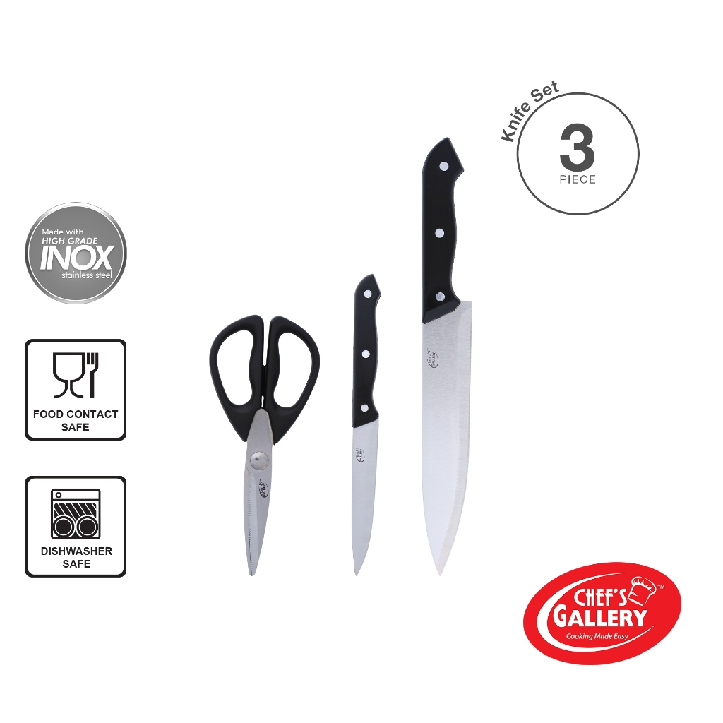 Chef's Gallery 3-Piece Knife Set | Utility Knife 4 1/2", Chef Knife 8 ...