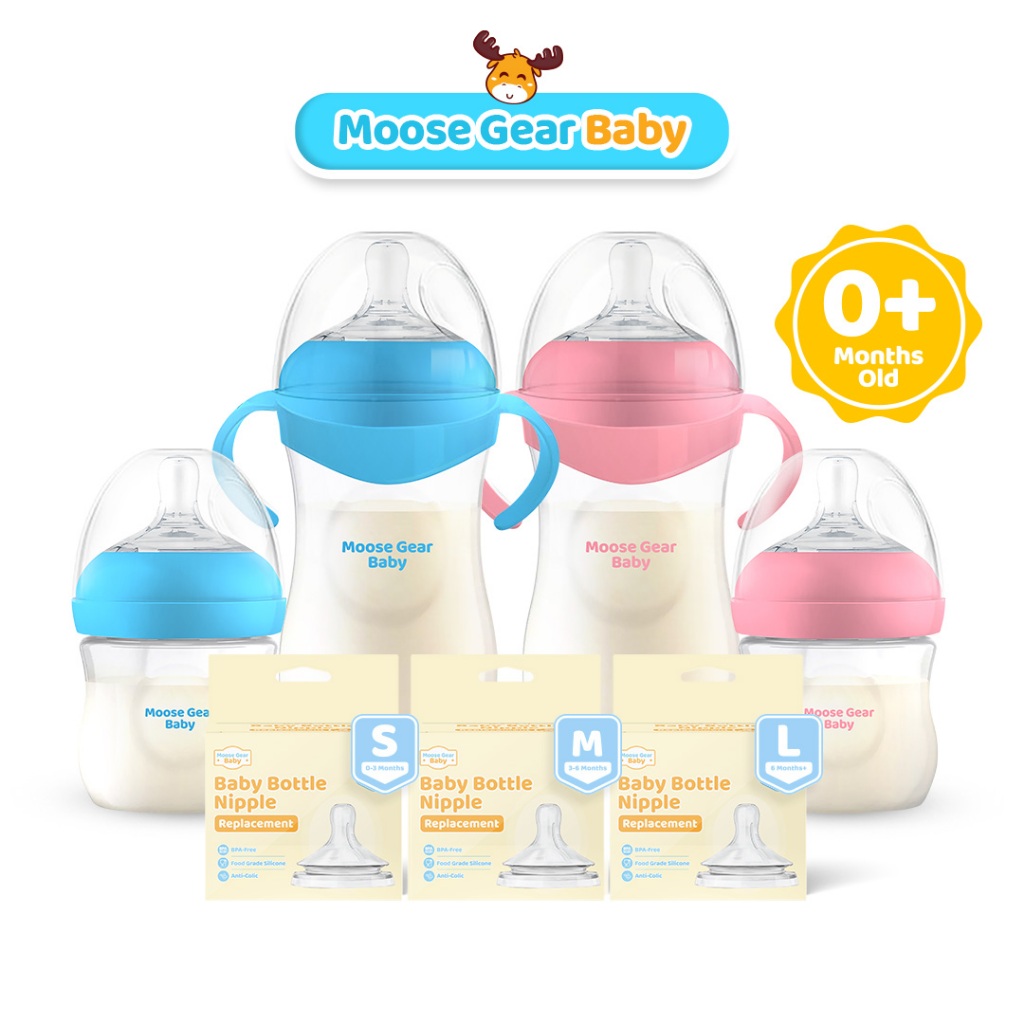 Moose Gear Baby Bottle 150ml/330ml Nipple Replacement Anti Colic ...