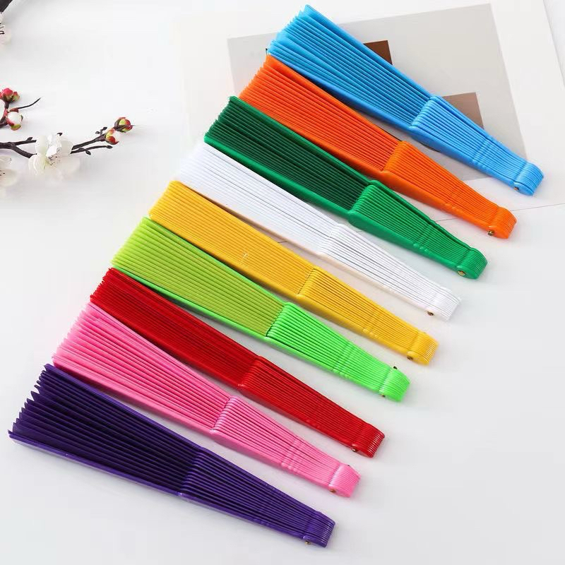 23cm single side plastic fan bone solid color cloth fan candy color diy ...
