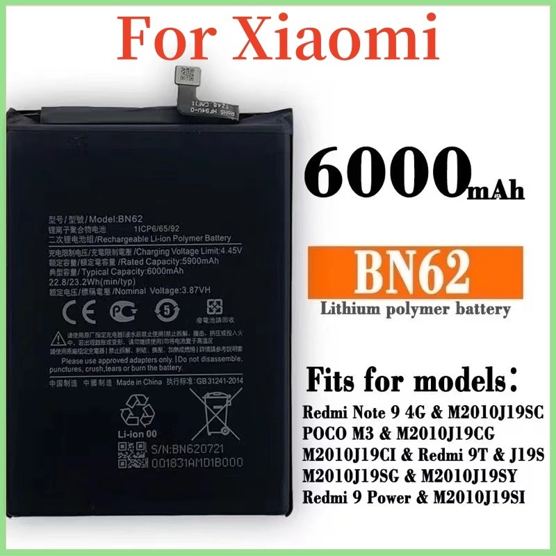 New BN62 Battery for Xiaomi POCO M3 Redmi Note 9 4G Redmi 9T 4G Mobile ...