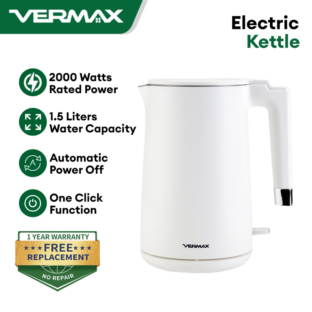 Vermax Electric Water Kettle 1.5L 2000W 304 Stainless Steel Electric ...