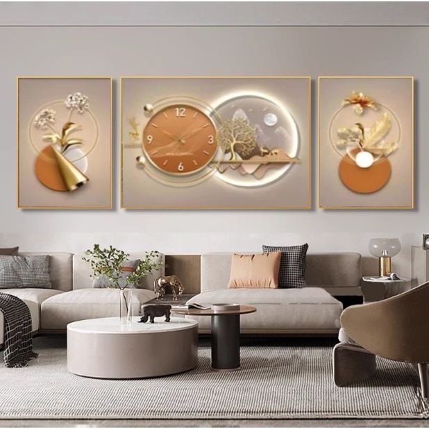 Clock mural 3 pcs set frame decor mural clock painting living room ...