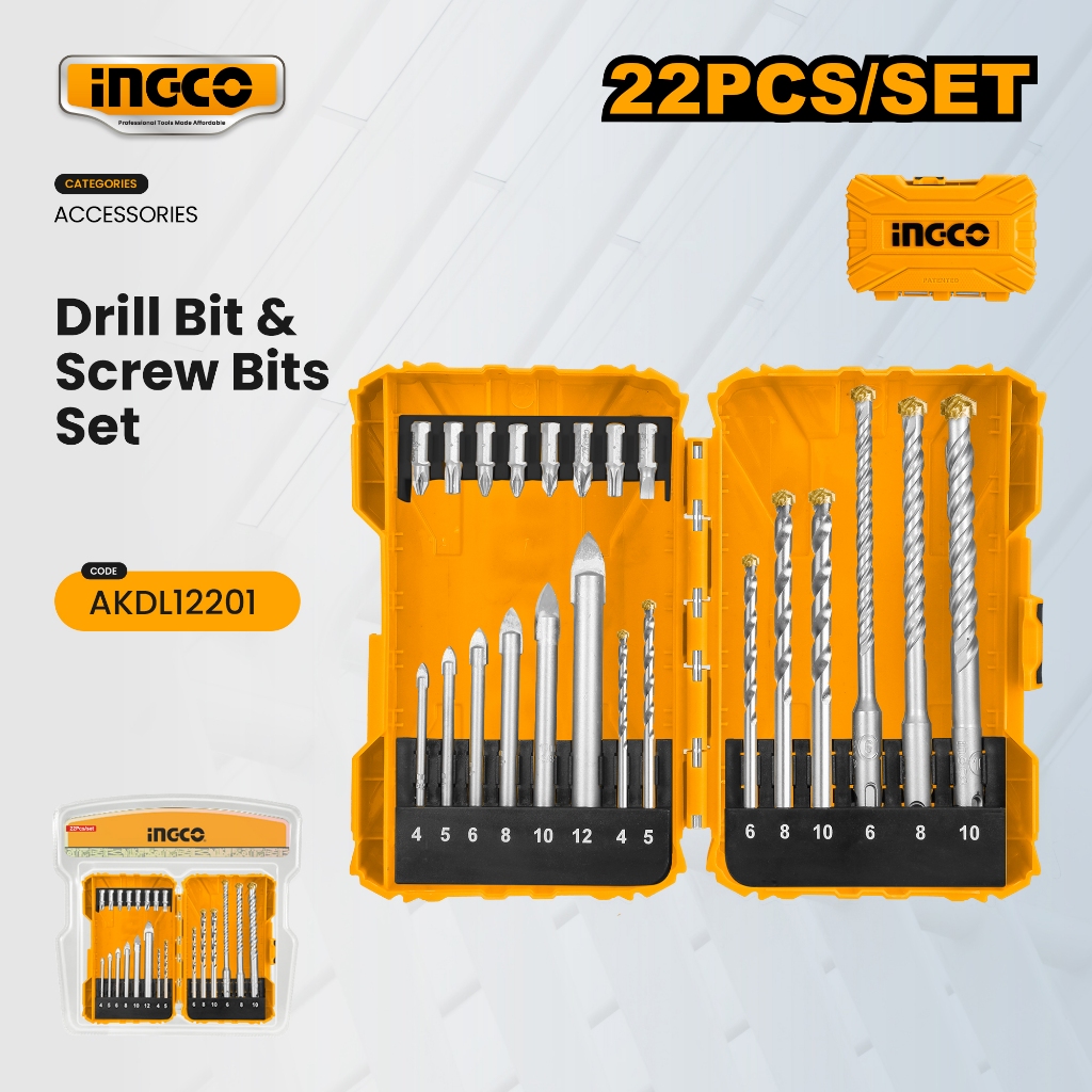 Ingco 22pcs Drill Bits And Screwdriver Bits Set AKDL12201 IHT | Shopee ...