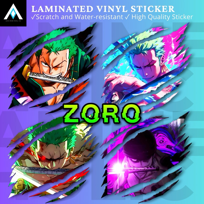 NEW ONE PIECE RORONOA ZORO “SCRATCH STICKER” LAMINATED VINYL STICKERS ...