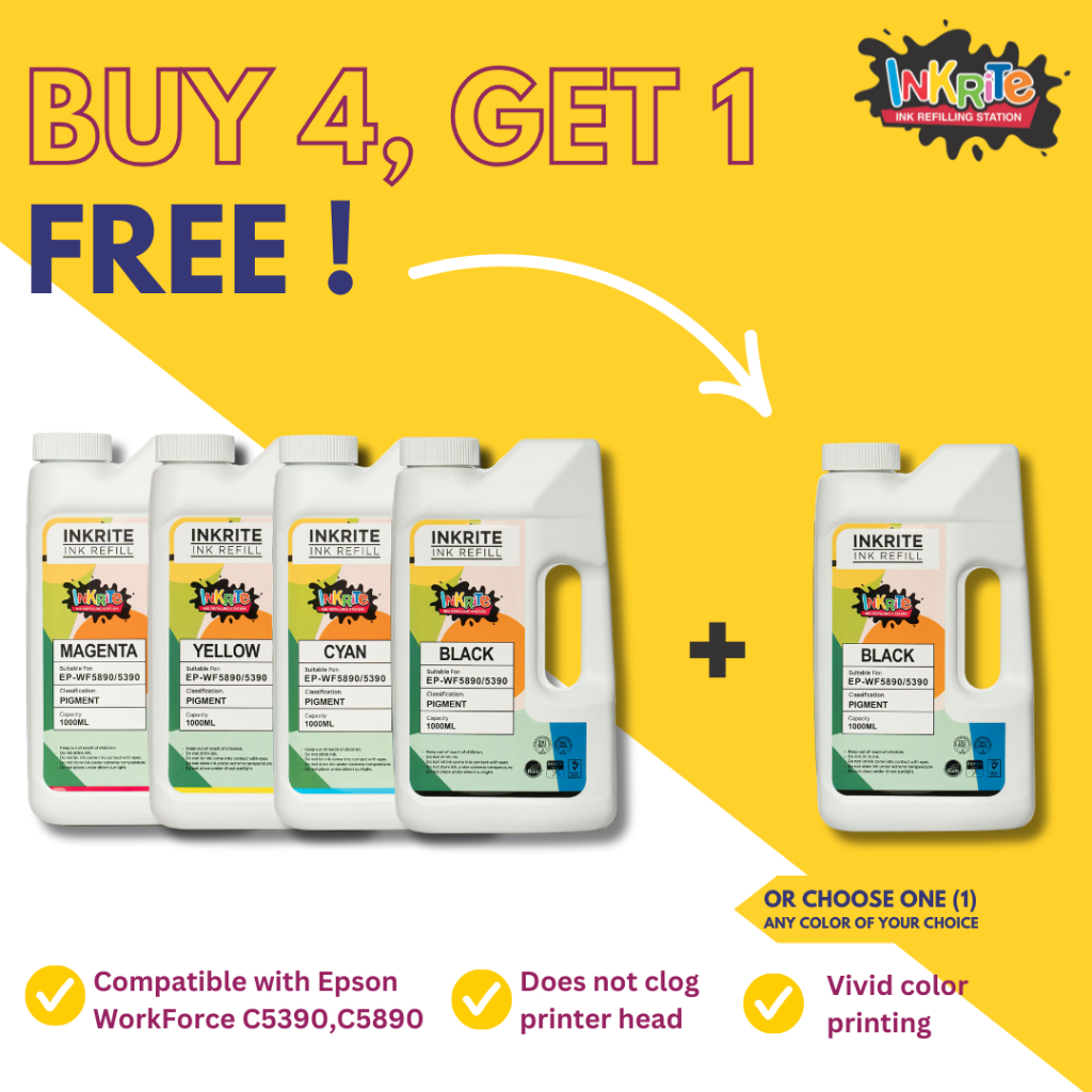 [BUY 4 GET 1 FREE] Inkrite Pigment Ink for Epson WorkForce WF-C5390 WF ...