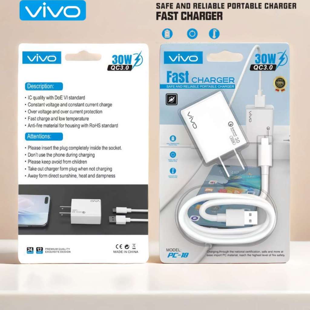 PC18 Vivo 30w USB Adapter + CABLE Charger Set Charger For Mobile Phone ...