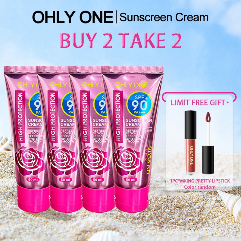 OHLY ONE BUY 2 TAKE 2 Free 1Pc Lipstick SPF90+ Sunscreen Cream High Protection UV PLUS 60ml ...