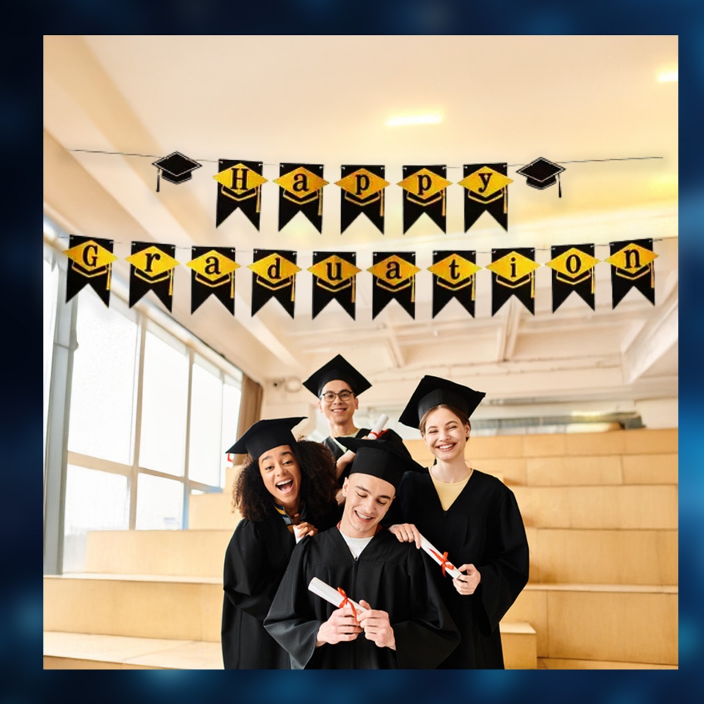 happy graduation banner Congratulations Banner with Gold Print Bunting ...