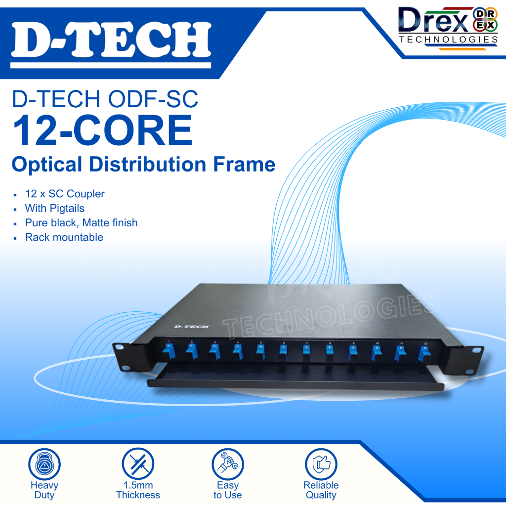 D-TECH ODF 12-PORT Optical Distribution Frame 12 Core With 12pcs SC/UPC ...