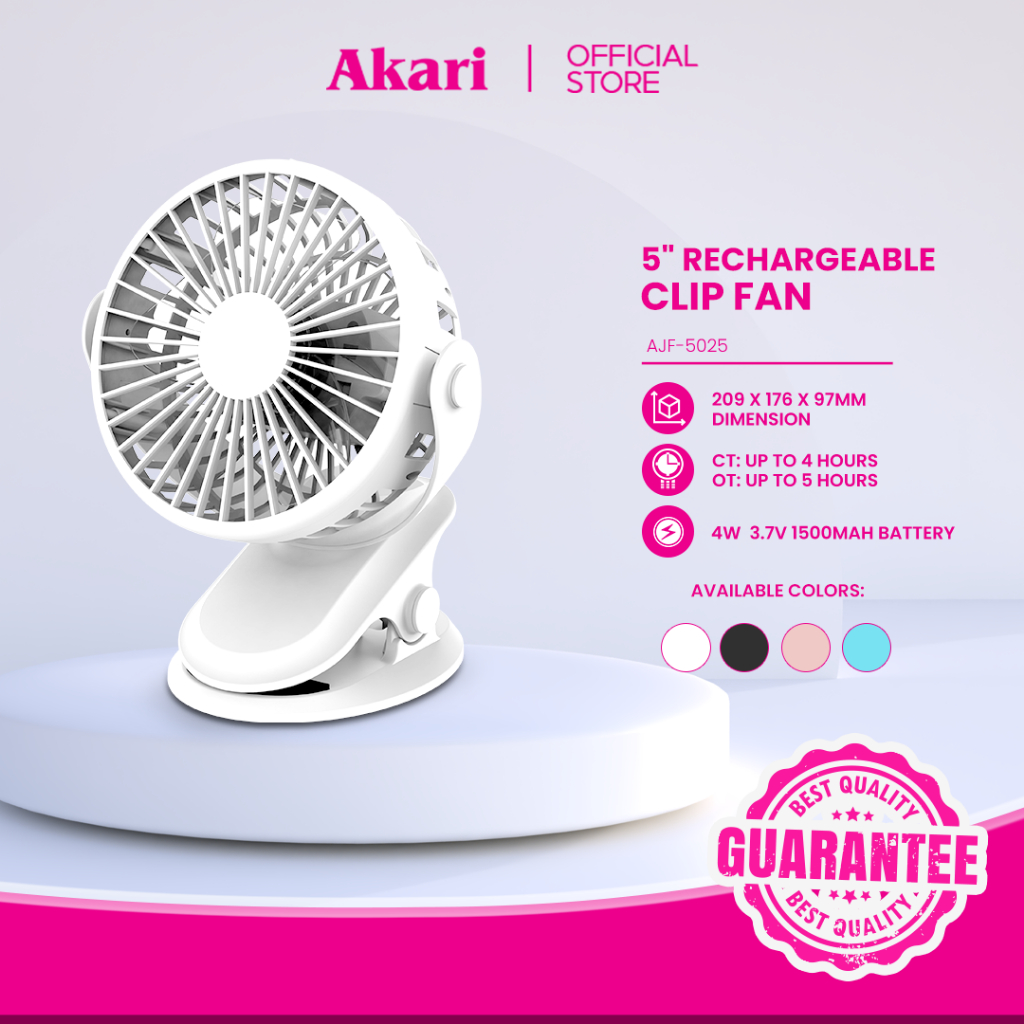 Akari 5" Rechargeable Clip Fan w/ LED (AJF-5025) | Shopee Philippines