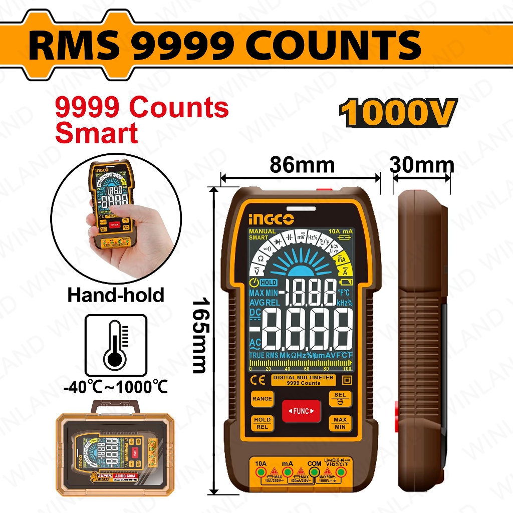 Ingco by Winland TRUR RMS 9999 counts Digital Multimeter Multi Tester ...