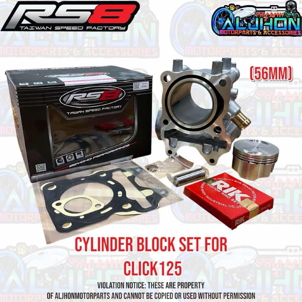RS8 CYLINDER BLOCK KIT SET FOR CLICK125 (56MM) steel bore | Shopee ...