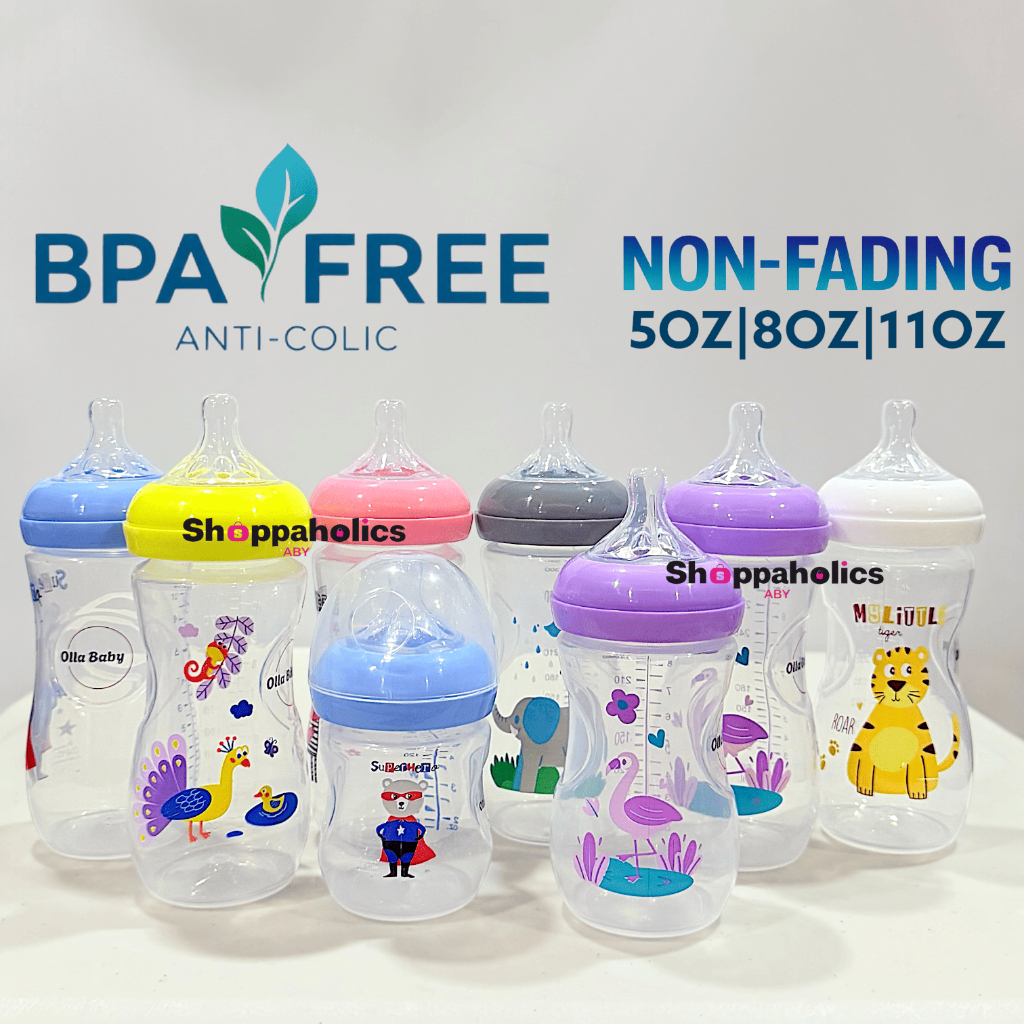 5oz 8oz 11oz Cute BPA Free PP Feeding Bottle for Baby Anti-Colic Wide Neck Like Avent Nipple ...