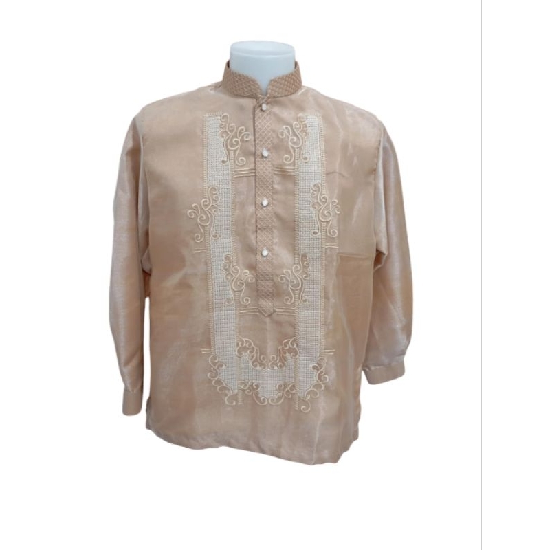 Modern Barong Tagalog Chinese Collar Double Lining Mocha | Shopee ...