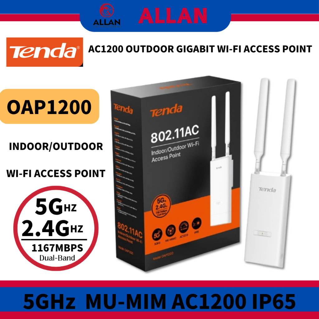 Tenda AC1200 Outdoor Gigabit Wi-Fi Access Point (OAP1200) - PoE Powered ...