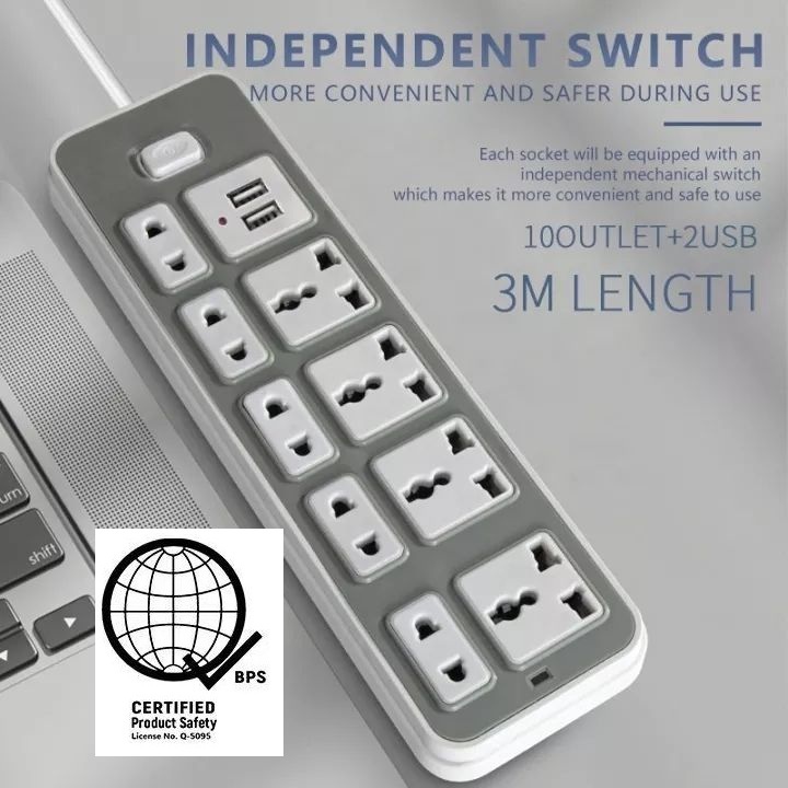 COD Extension Outlet Socket Plug with Switch Usb Cable Power Supply ...