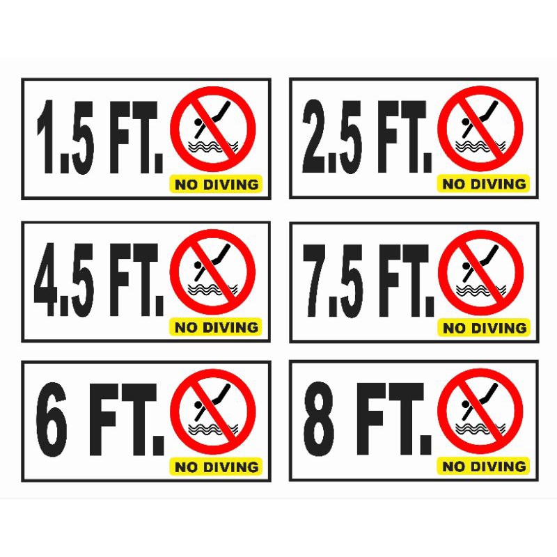 SIGNAGE - WATER LEVEL SIGN - 3FT. - 6FT. - NO DIVING - PVC PLASTIC ...