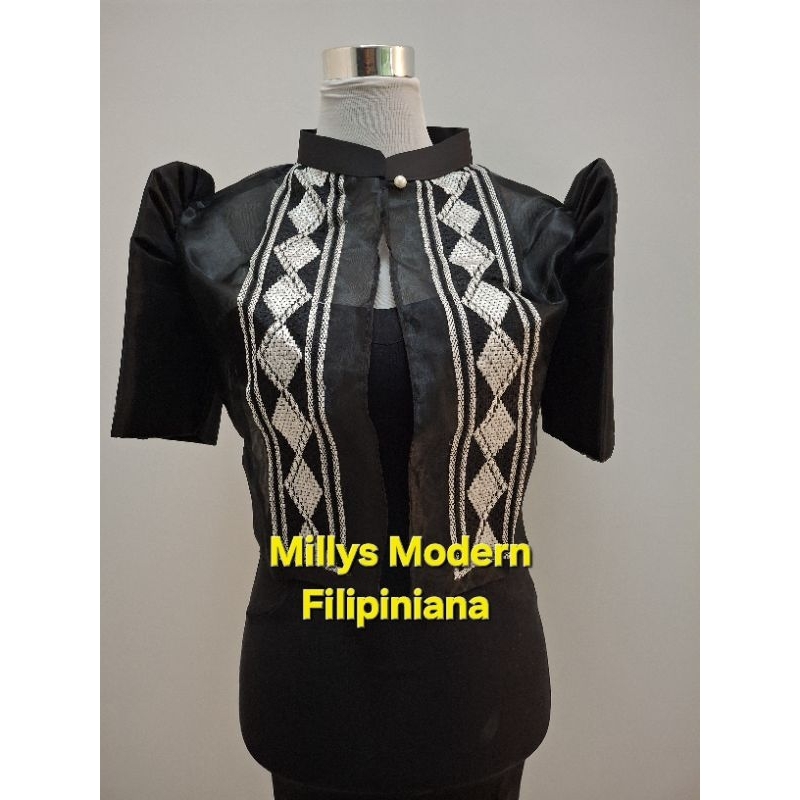 Computerized Embroidery Black Ethnic Millys Modern Filipiniana Bolero ...
